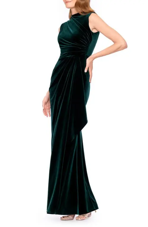 Betsy & Adam Ruched Velvet Column Gown - Hunter