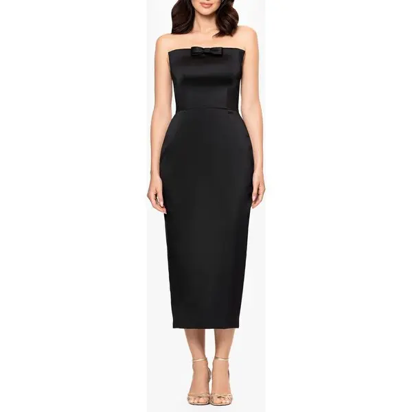 Betsy & Adam Curve Bow Strapless Midi Gown