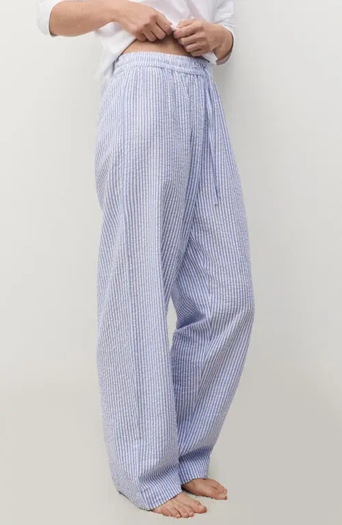 Mango Stripe Cotton Seersucker Pajamas - China Blue