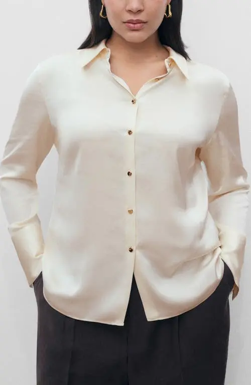 Mango Flowy Satin Shirt - Ecru