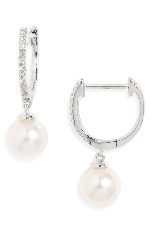 Nordstrom Diamond And Akoya Pearl Hoop Earrings - White- 14k White Gold