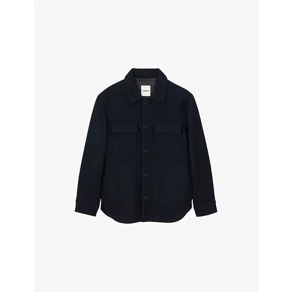 Sandro Patch-pocket Long-sleeve Wool Overshirt - Midnight Blue