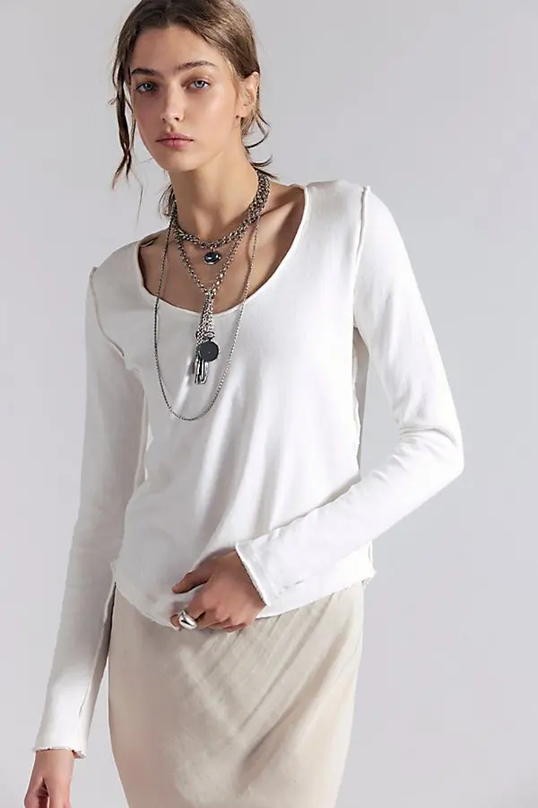 Free People Heather Long Sleeve Top - Clean Ivory