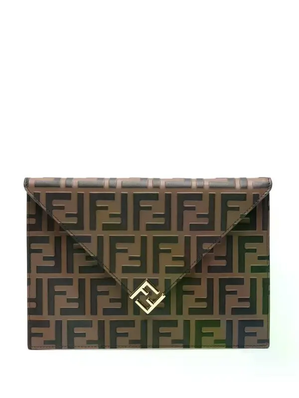 Fendi Ff-plaque Leather Clutch