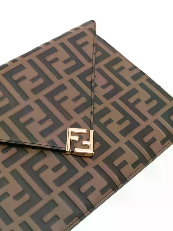 Fendi Ff-plaque Leather Clutch