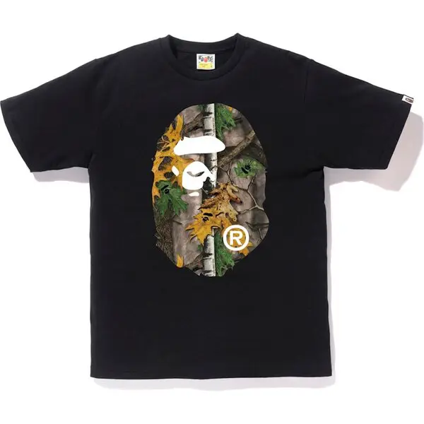 A BATHING APE Forest Camo Big Ape Head Tee Shirt - Black/beige
