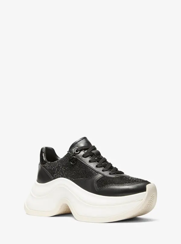 Michael Kors Arla Embellished Leather Trainer - Black