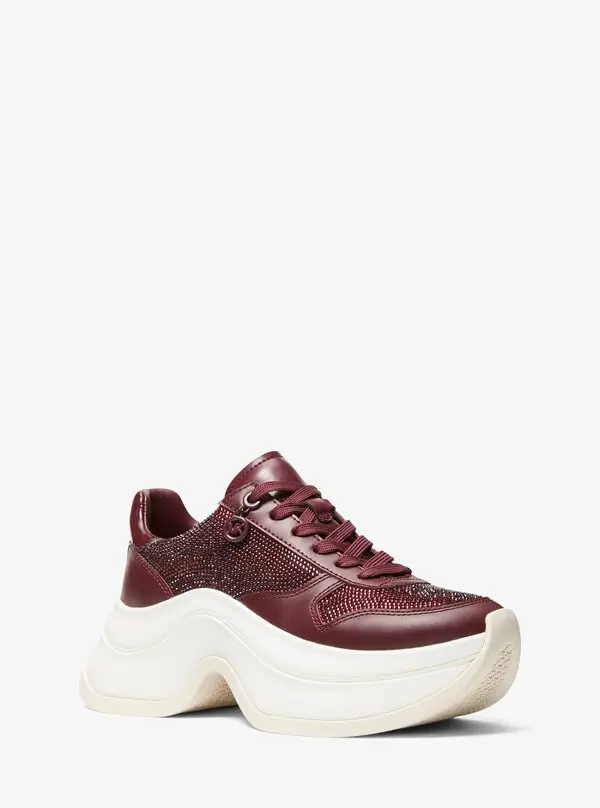 Michael Kors Arla Embellished Leather Trainer - Red