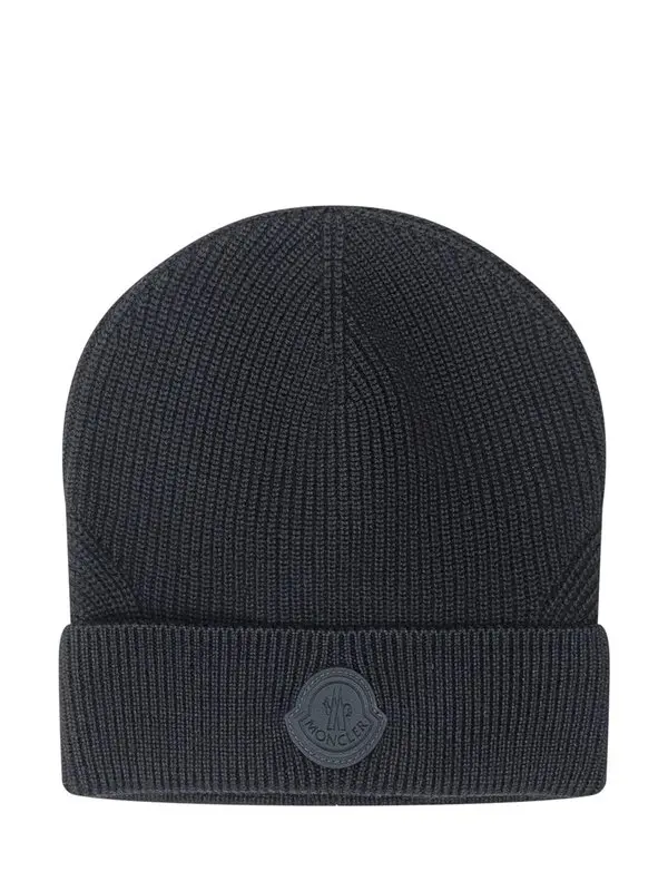 Moncler Ribbed Virgin Wool Beanie - Black