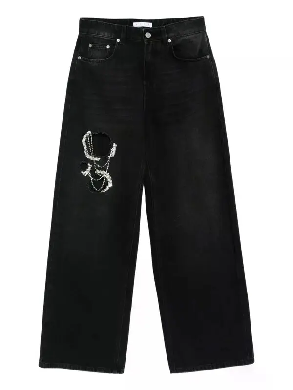 AREA Crystal-embellished Wide Leg Jeans
