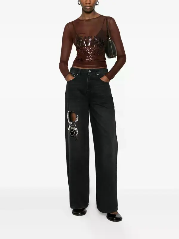 AREA Crystal-embellished Wide Leg Jeans