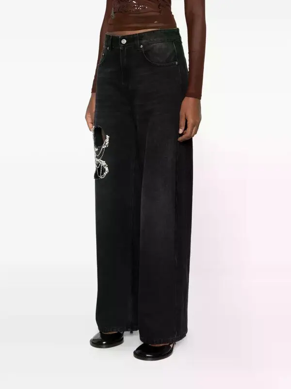 AREA Crystal-embellished Wide Leg Jeans