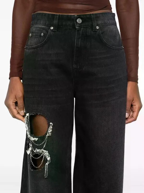 AREA Crystal-embellished Wide Leg Jeans