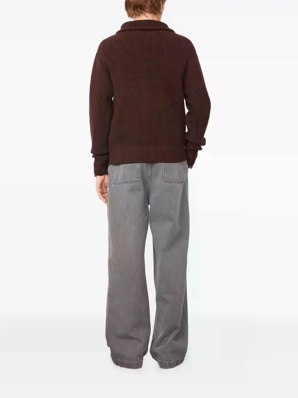 Officine Générale Ribbed Half-zip High-neck Sweater - Brown