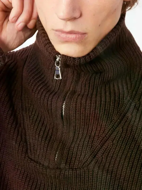Officine Générale Ribbed Half-zip High-neck Sweater - Brown