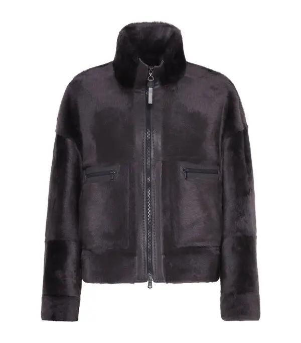 Brunello Cucinelli Shearling And Leather Jacket - Black