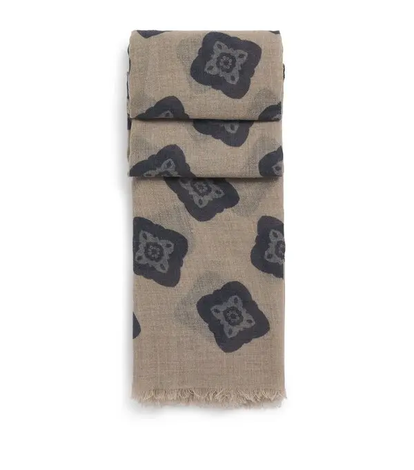 Giorgio Armani Virgin Wool-yak Wool Printed Foulard - Beige