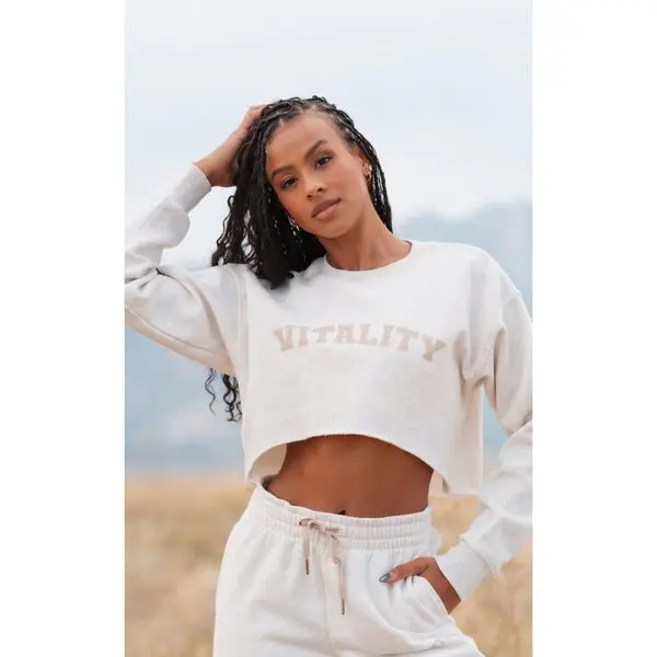 VITALITY Cozy Raw Hem Crop - Oat Marl