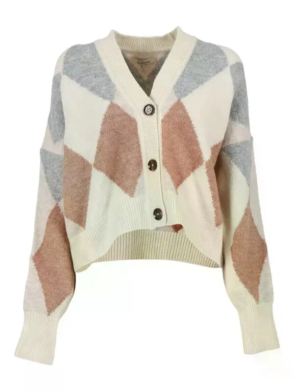Barbour Diamond-pattern Wool-blend Cardigan - Neutrals