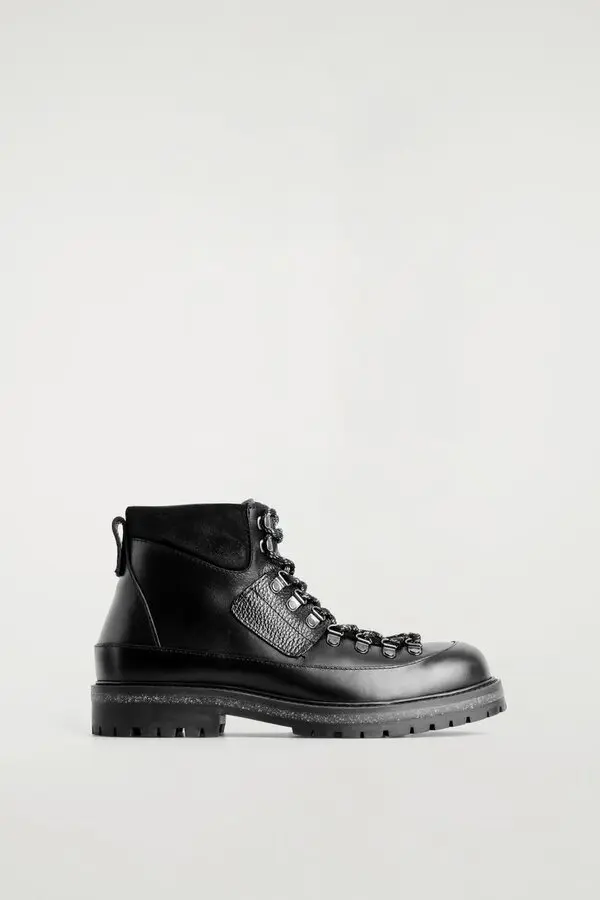 Cos Leather Hiking Boots With Padded Ankles And Chunky Soles