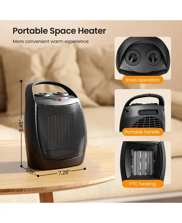 COWSAR Small Electric Space Heater Ceramic Space Heater - Black