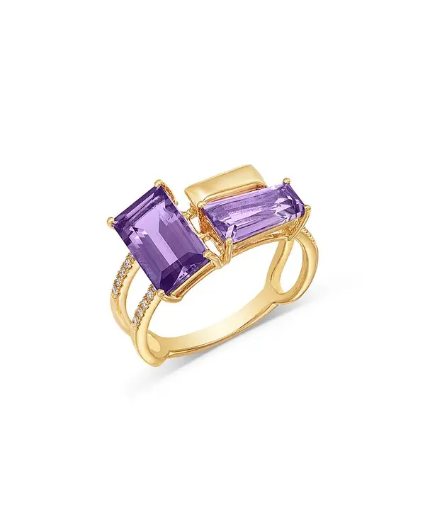 Bloomingdale'S 14k Yellow Ring With Amethyst, Pink Amethyst, And Diamond - Gold