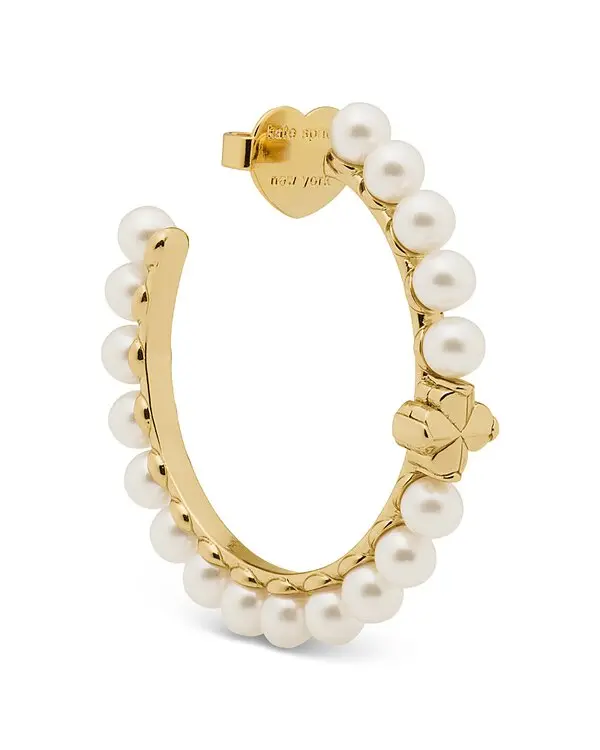 Kate Spade New York Spade Flower Imitation Pearl Hoop Earrings - Pearl/gold