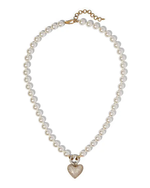 Nadri Poppy Pave Heart Pendant Necklace - Pearl