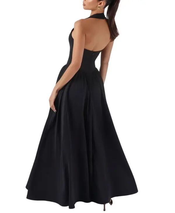 Heiress Beverly Hills Halter Contour Flowy Maxi Dress - Black | Editorialist