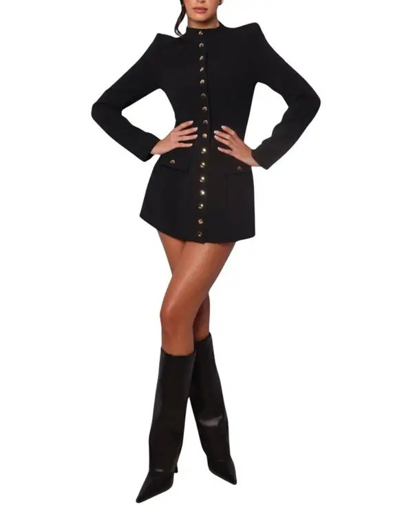 Heiress Beverly Hills Long Sleeve Blazer Mini Dress With Gold Buttons -  Black | Editorialist