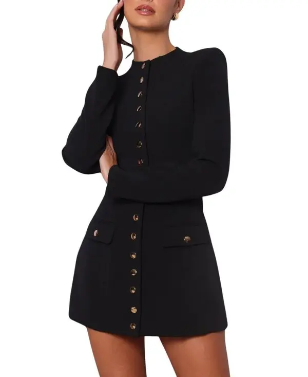 aritzia long sleeve black dress Aritzia Contour Black Long Sleeve Square Neck Mini Dress –  famousbrandstrading