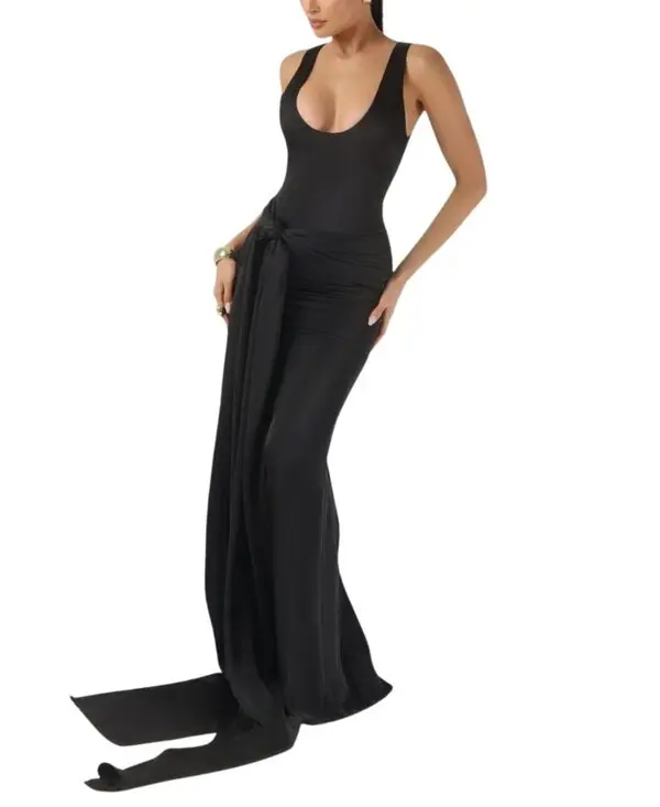 HEIRESS BEVERLY HILLS Low Neckline Satin Sarong Maxi Dress