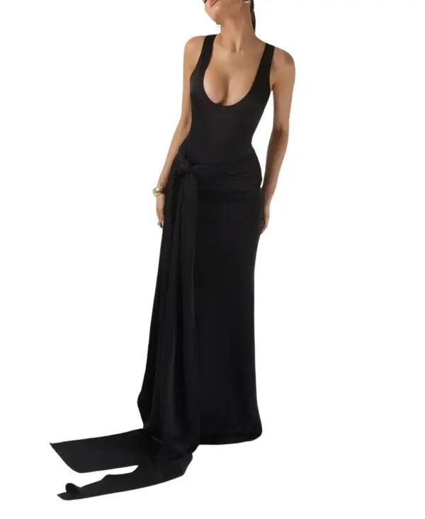HEIRESS BEVERLY HILLS Low Neckline Satin Sarong Maxi Dress