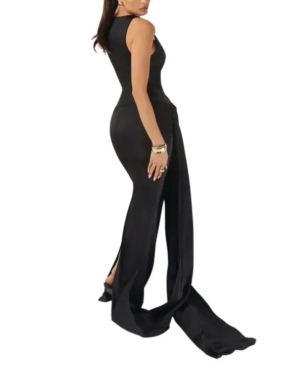 HEIRESS BEVERLY HILLS Low Neckline Satin Sarong Maxi Dress