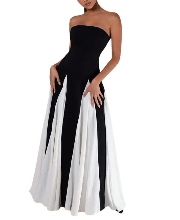 HEIRESS BEVERLY HILLS Strapless Colorblock Pleated Maxi Dress