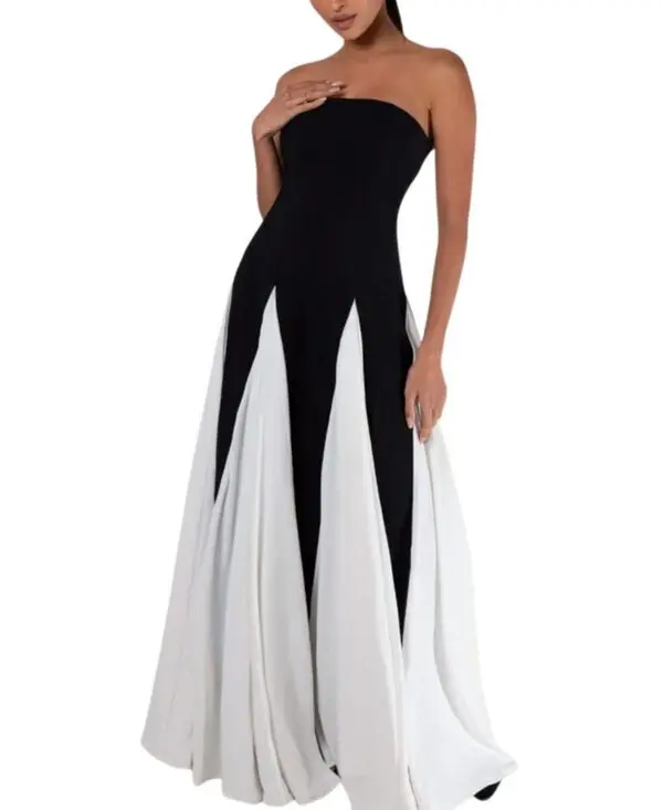 HEIRESS BEVERLY HILLS Strapless Colorblock Pleated Maxi Dress