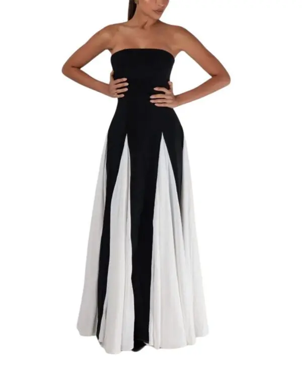 HEIRESS BEVERLY HILLS Strapless Colorblock Pleated Maxi Dress