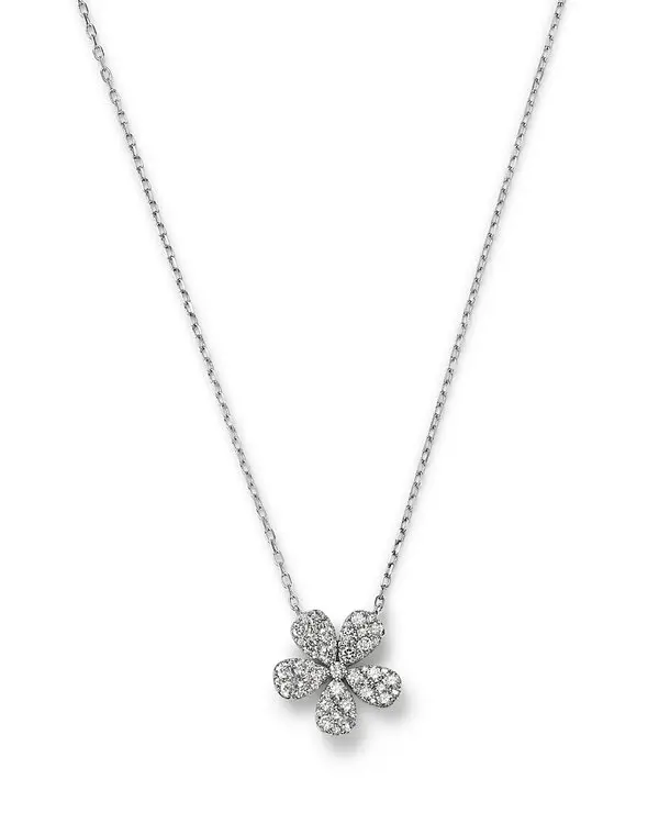 Bloomingdale'S Diamond Pave Flower Pendant Necklace - White Gold