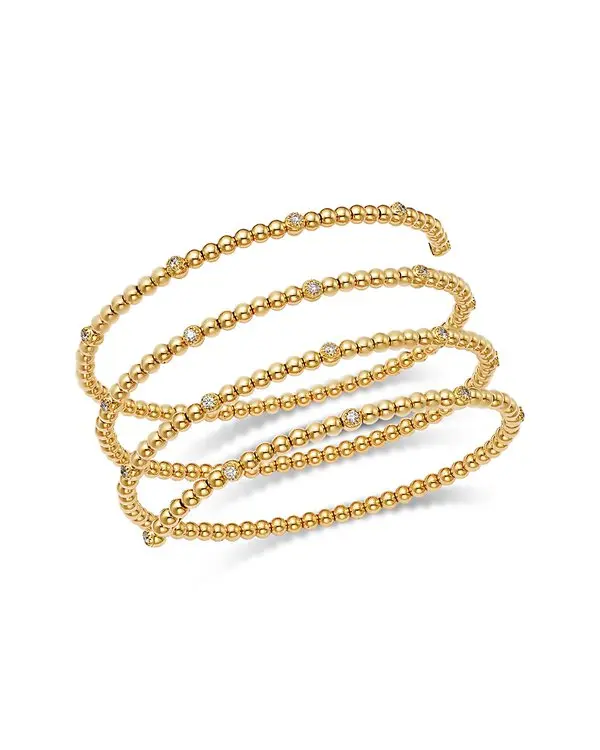 Bloomingdale'S Diamond And 14k Beaded Flexible Bypass Wrap Bracelet 0.5 Tcw - Yellow Gold