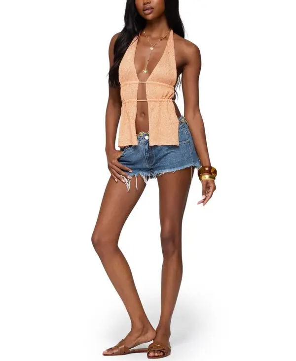 EDIKTED Vintage Washed Denim Shorts - Blue