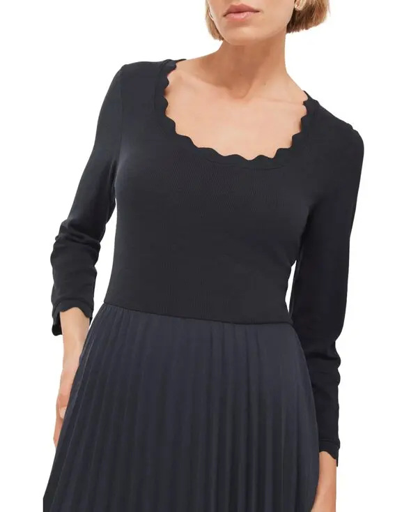 Mint Velvet Scallop Jersey Mix Midi Dress - Navy | Editorialist