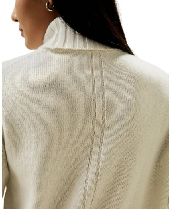 Lilysilk Ribbed Hemline Turtleneck Sweater - White