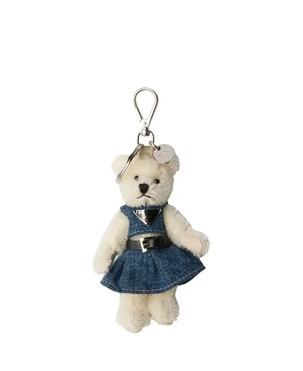 Prada Teddy Bear Bag Charm With Metal Ring - White