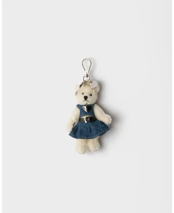 Prada Teddy Bear Bag Charm With Metal Ring - White