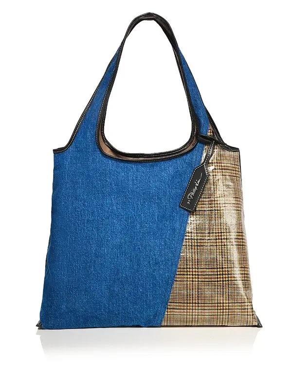 3.1 Phillip Lim Denim Market Tote With Plaid - Indigo Multi