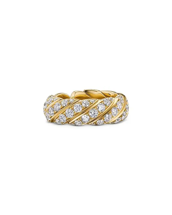 David Yurman 18k Yellow Sculpted Cable Diamond Ring - Gold
