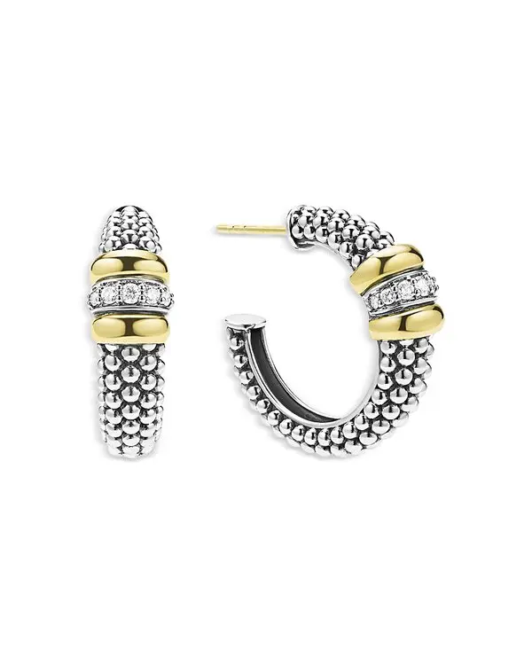 Lagos 18k Yellow Gold And Sterling Diamond Hoop Earrings - Silver