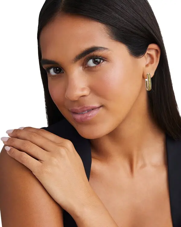Lagos 18k Yellow Gold & Sterling Diamond Oval Hoop Earrings - Silver