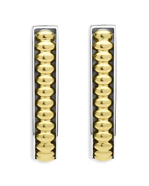 Lagos 18k Yellow Gold & Sterling Diamond Oval Hoop Earrings - Silver