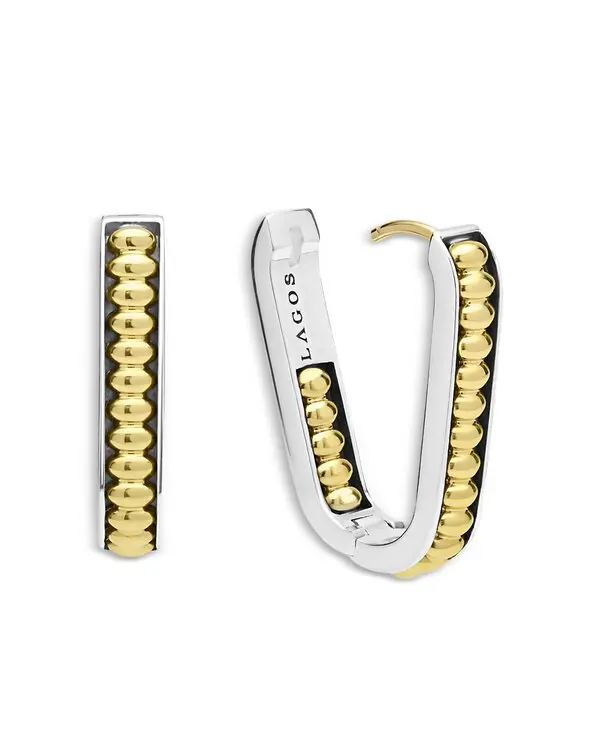 Lagos 18k Yellow Gold & Sterling Diamond Oval Hoop Earrings - Silver